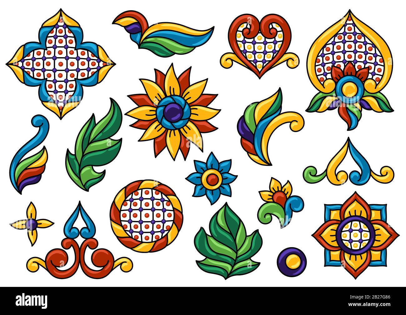 Mexican decoration set of talavera ceramic pattern. Ethnic folk flower ...