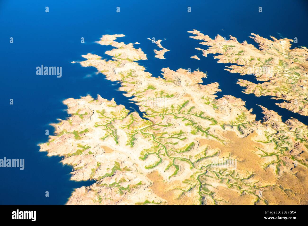 Aerial photography over Nevada with landforms and Lake Mead Stock Photo ...