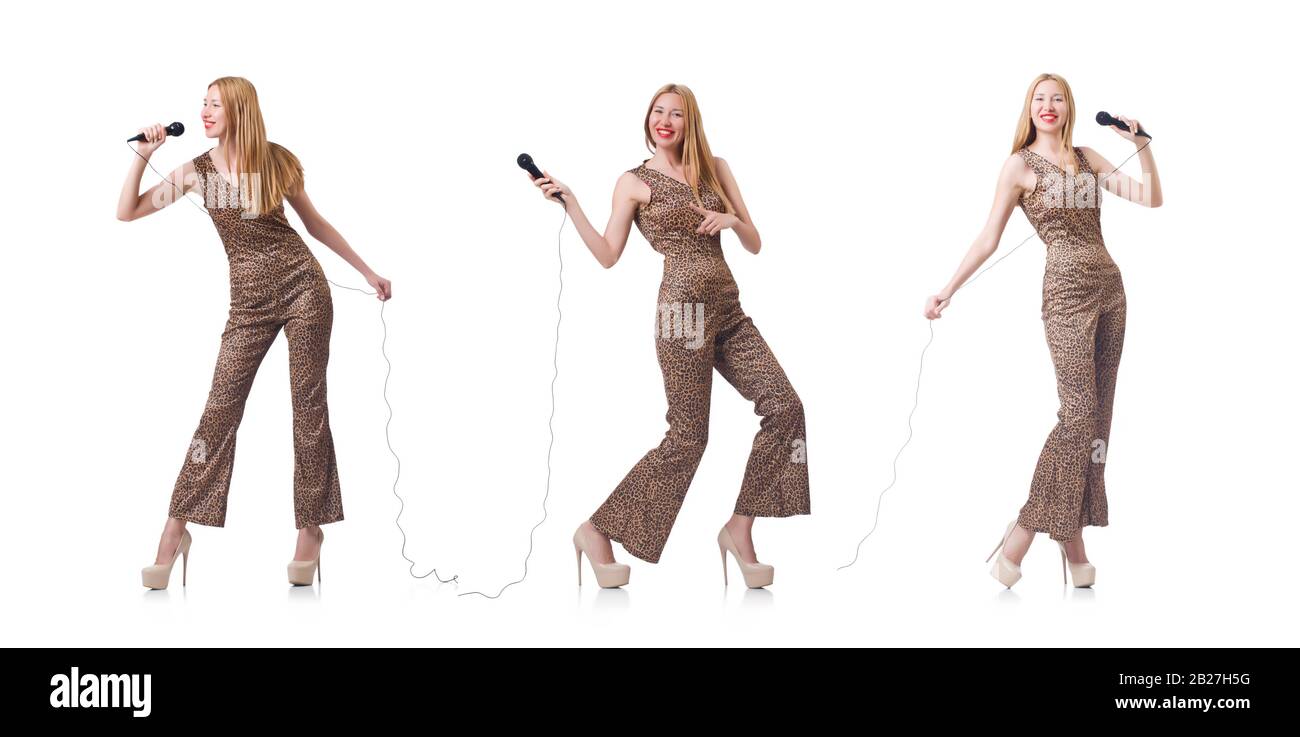 The female singer isolated on white Stock Photo - Alamy