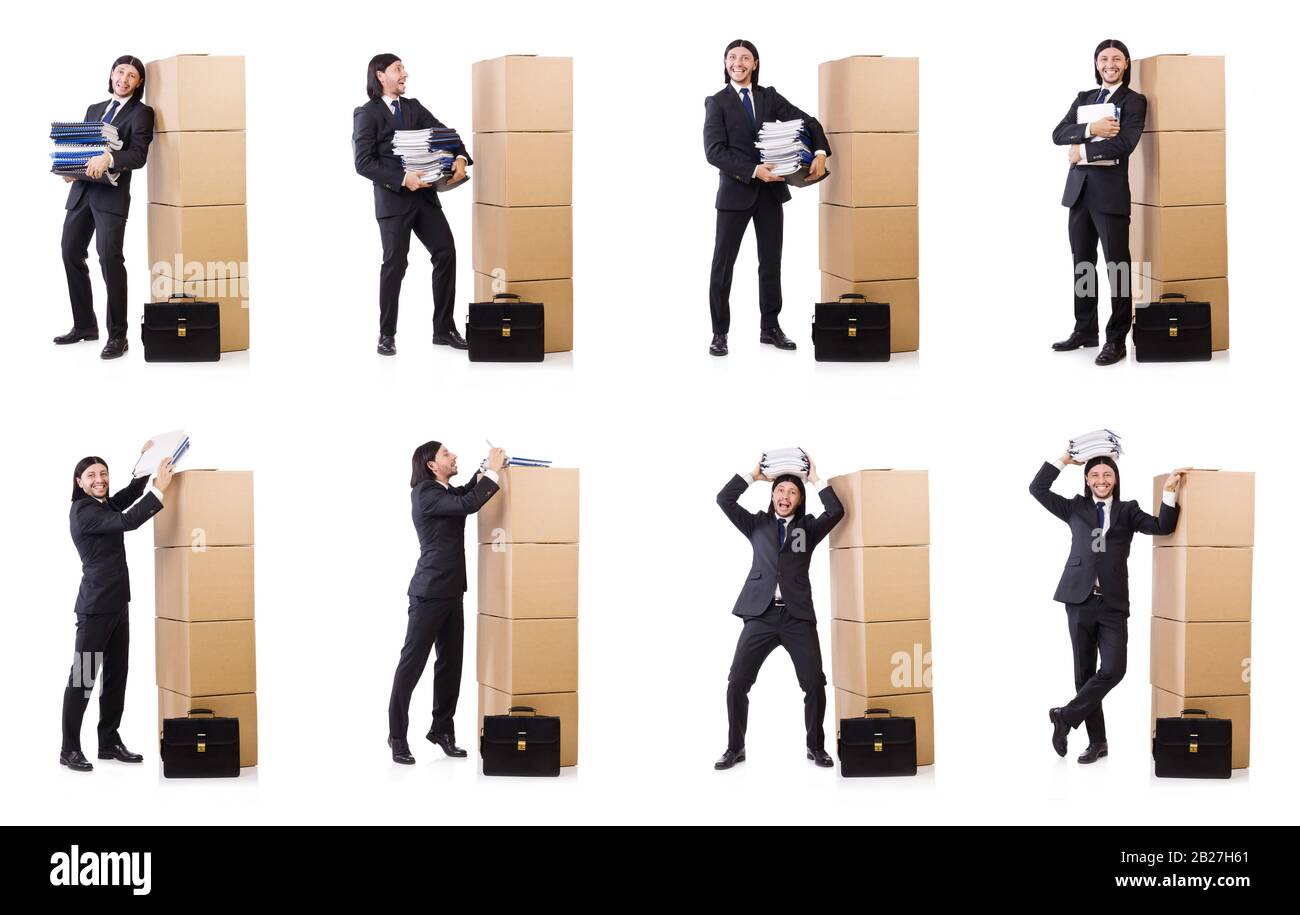 The man with boxes full of work Stock Photo - Alamy