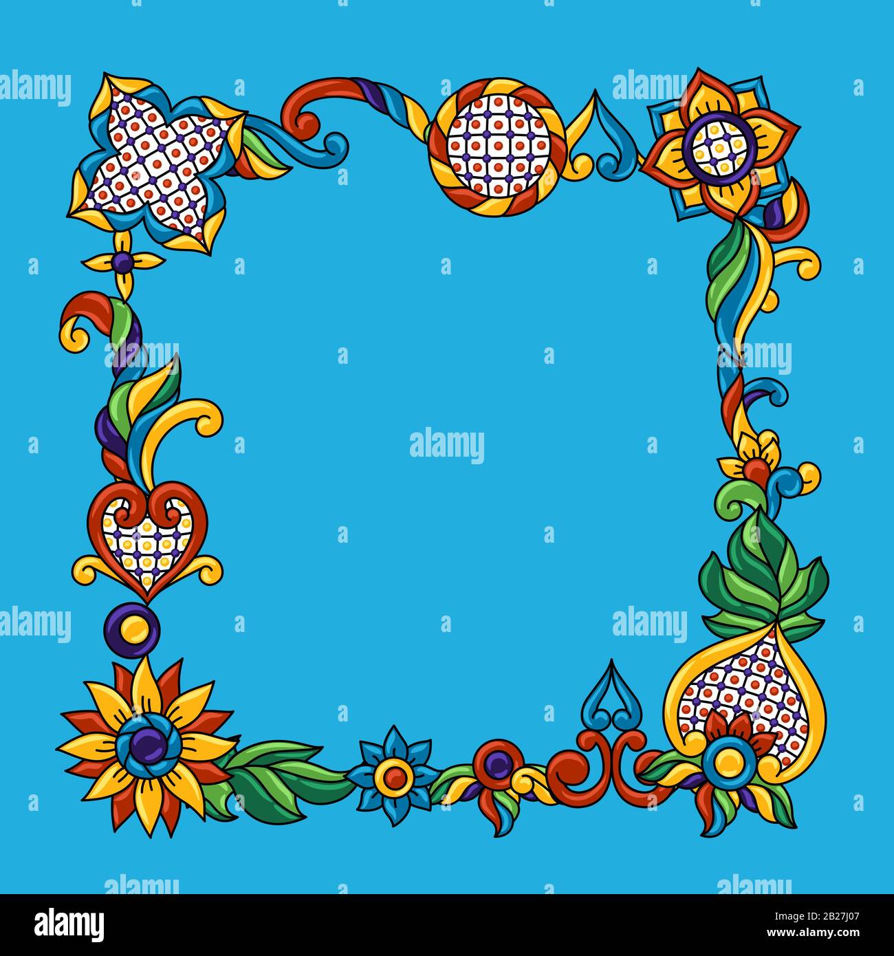 Frame with mexican talavera pattern. Decoration with ornamental flowers ...