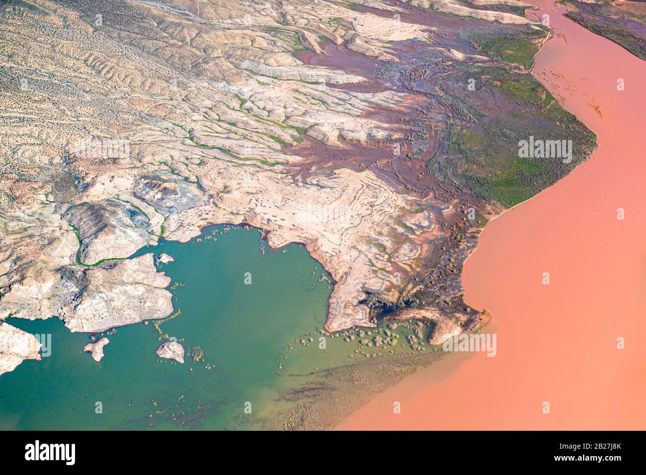 Aerial Photography of landforms over Arizona with Colorado River in ...