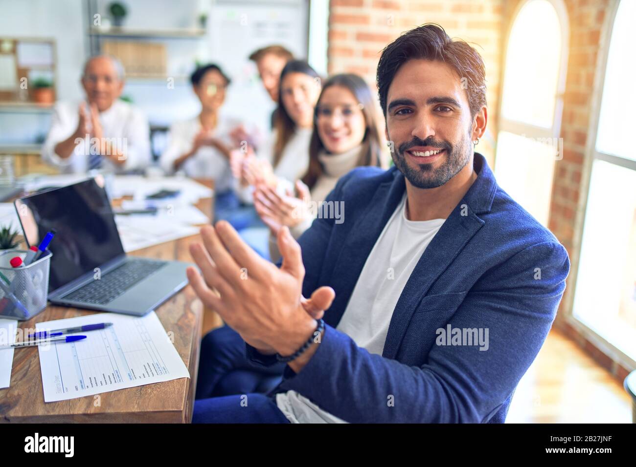 Group of business workers smiling happy and confident. Working together ...