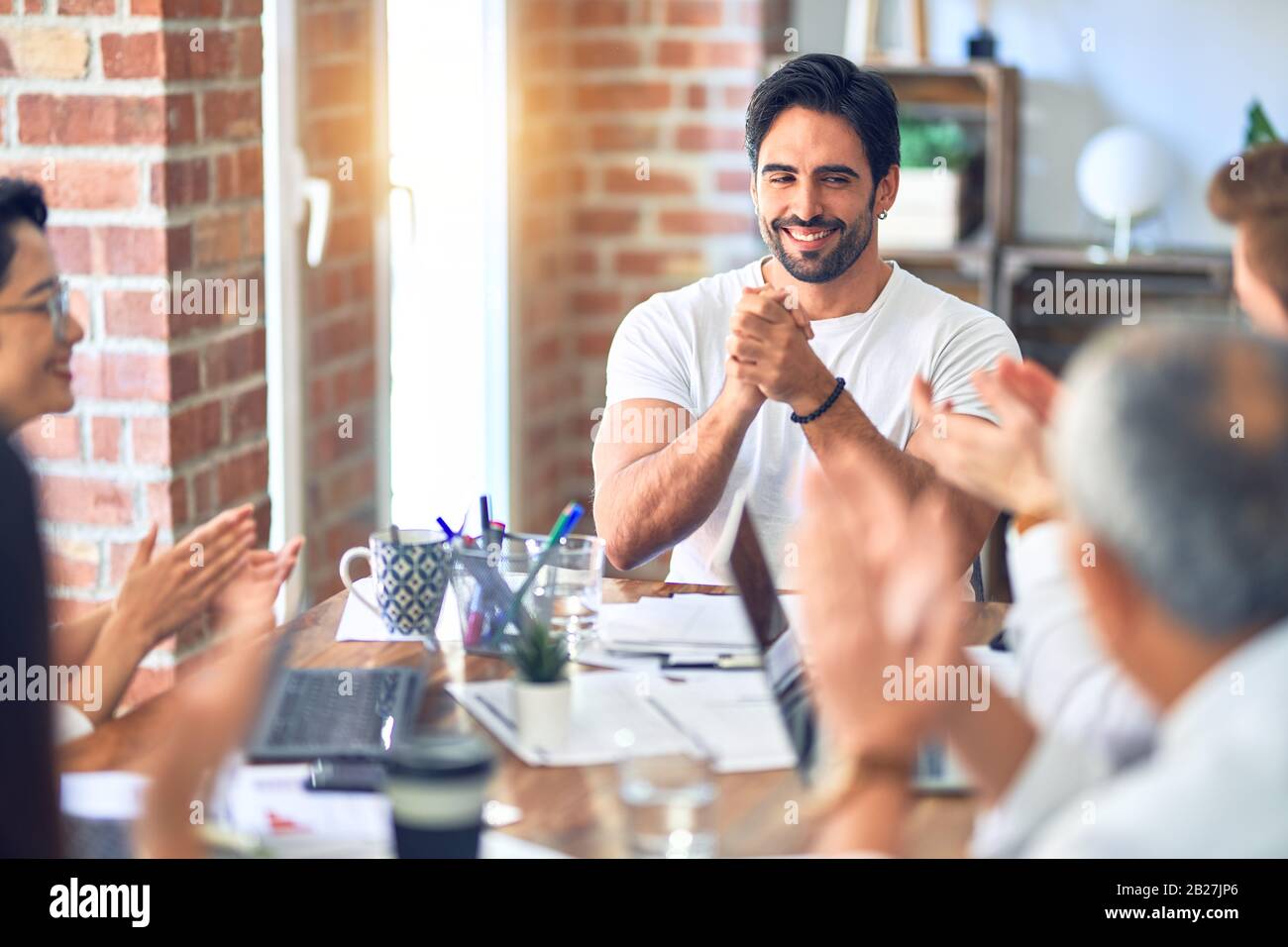 Group of business workers smiling happy and confident. Working together ...