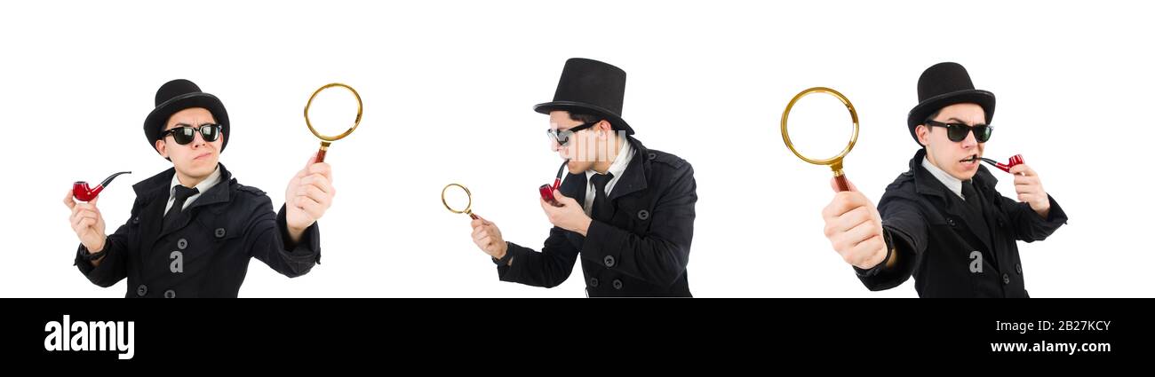 The young detective with pipe and magnifying glass Stock Photo - Alamy