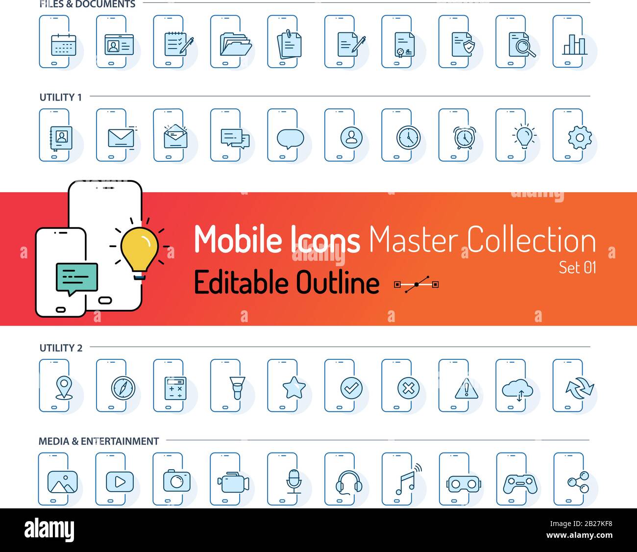 Mobile Icon collection, Outline icon stroke, Document icons, Utility ...