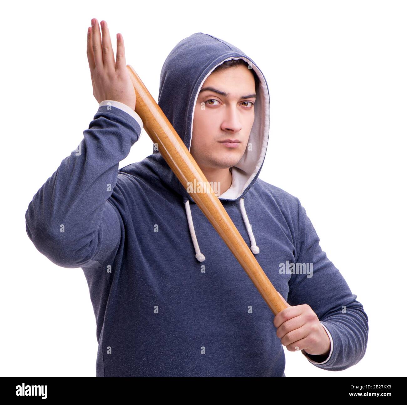 The young man hooligan with baseball bat isolated on white Stock Photo ...