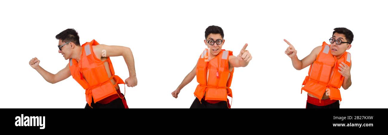 The funny man wearing orange safety vest Stock Photo - Alamy