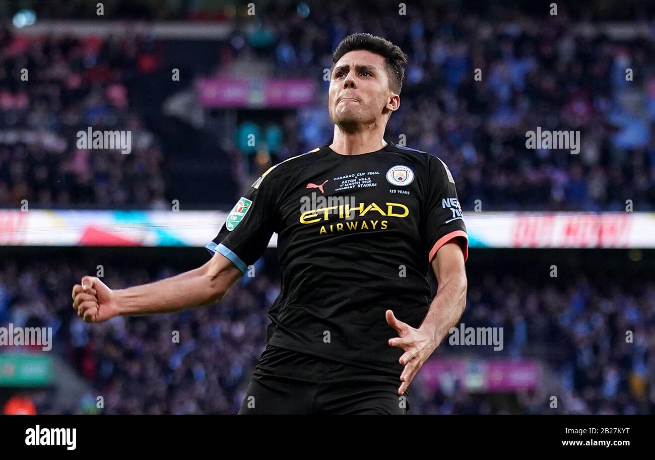 Manchester City's Rodri celebrates scoring his side's second goal of ...