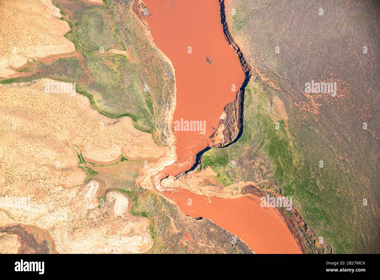 Aerial Photography of landforms over Arizona with Colorado River in ...
