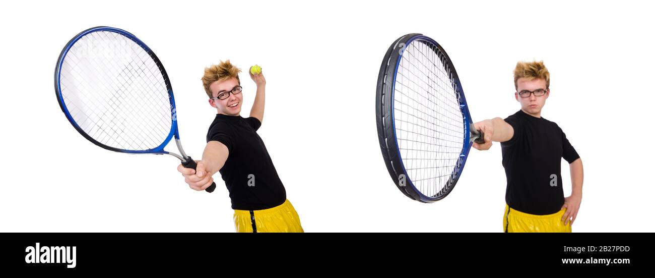 The funny tennis player isolated on white Stock Photo - Alamy