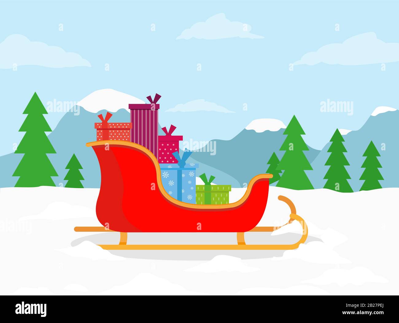 Santa sleigh, gifts icon. Colorful Sled icon Stock Vector Image & Art ...