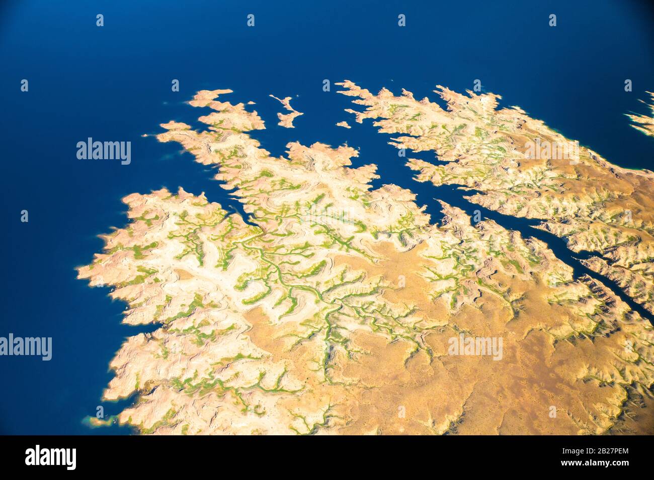 Aerial photography over Nevada with landforms and Lake Mead Stock Photo ...