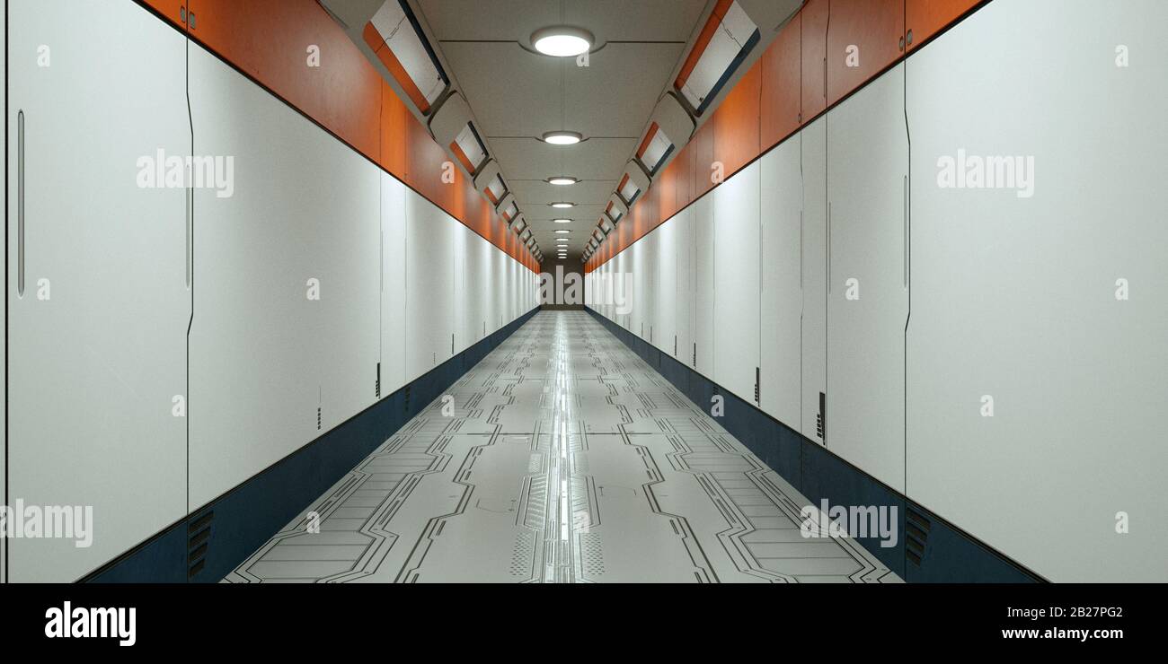 3d render. Futuristic spaceship scifi corridor architecture Stock Photo ...