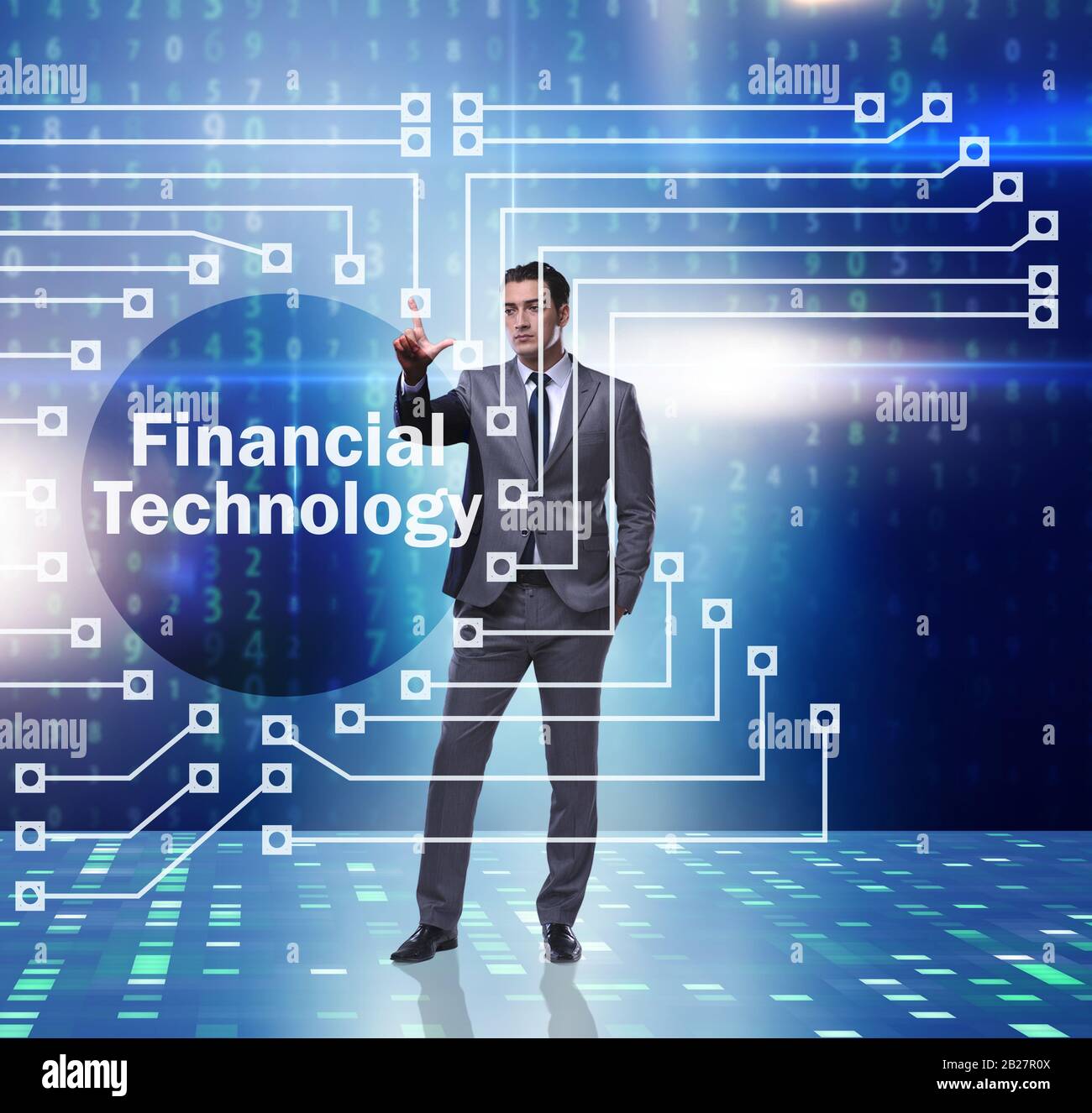 The businessman pressing buttons in fintech concept Stock Photo - Alamy