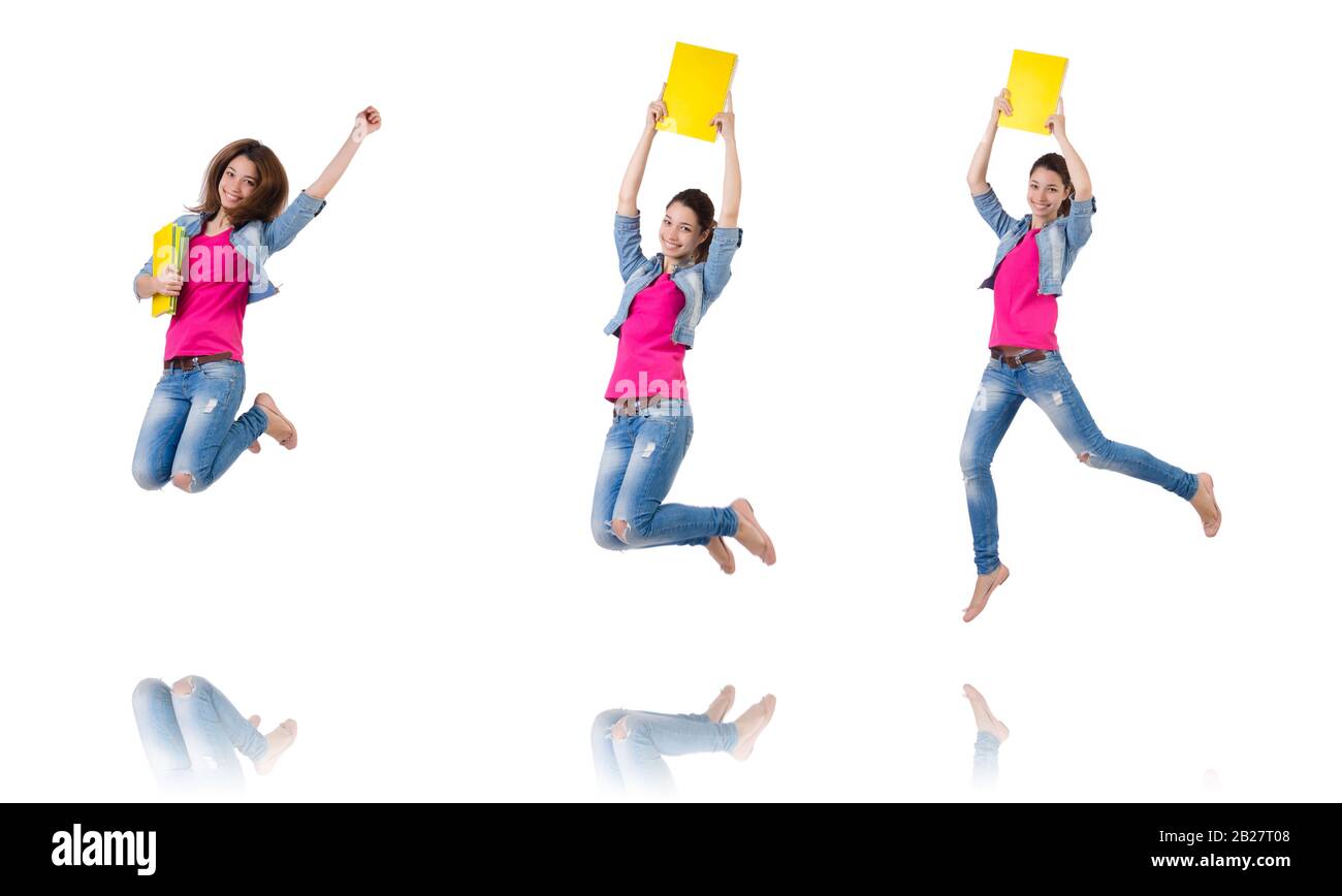 The student girl with books isolated on white Stock Photo - Alamy
