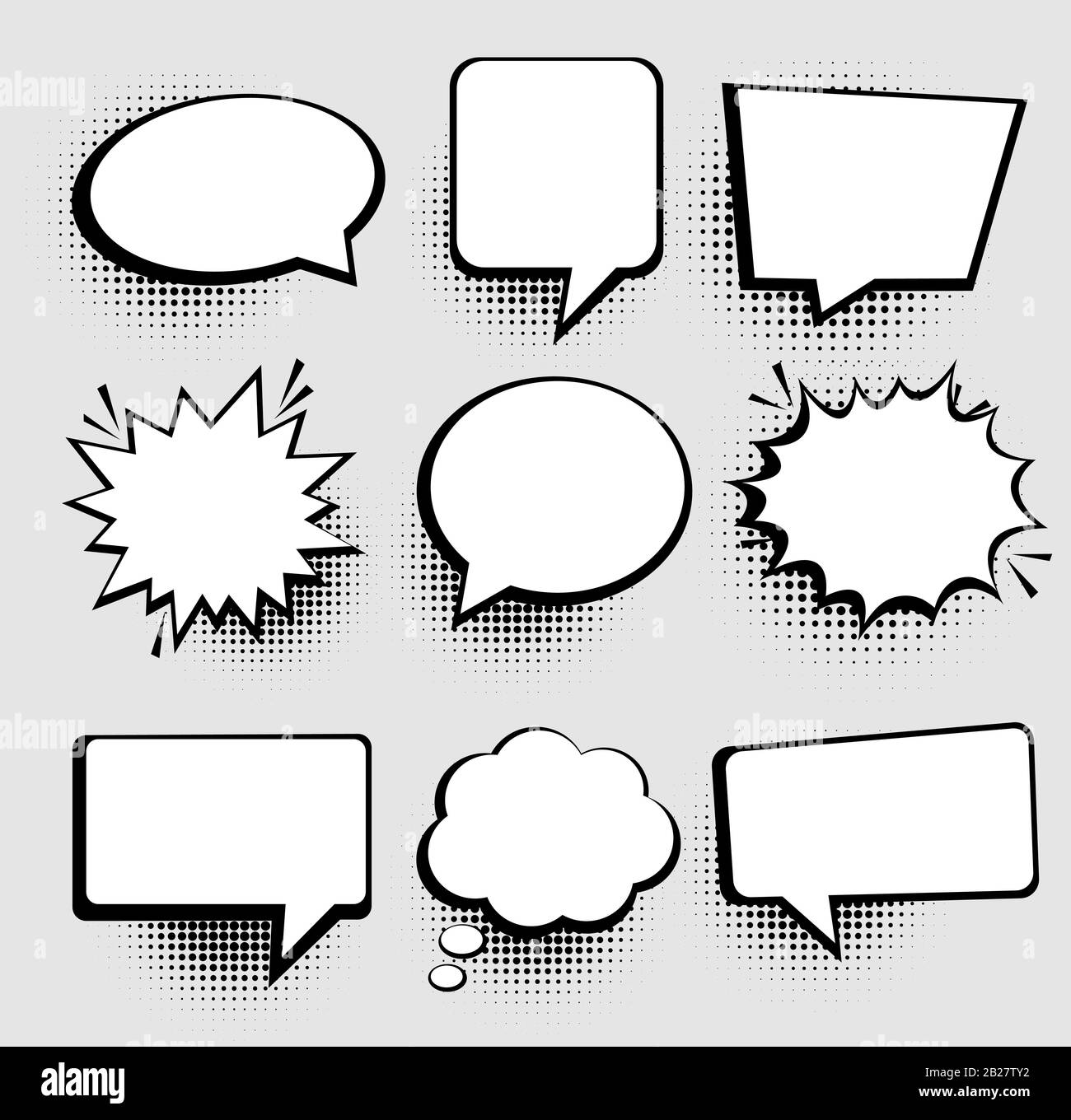 Speech or thought bubbles. Retro empty comic speech bubbles set 9 in 1 ...