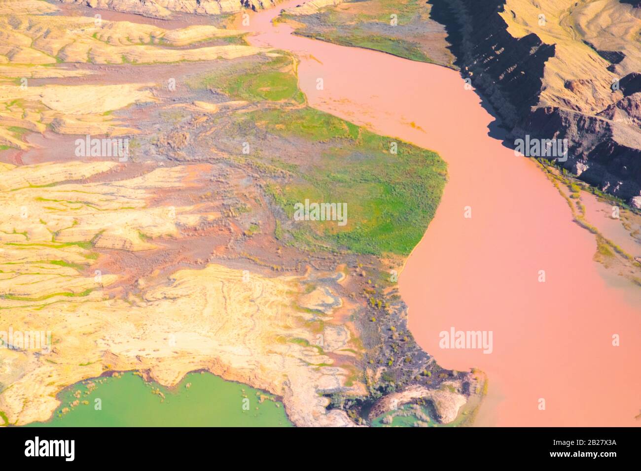 Aerial Photography of landforms over Arizona with Colorado River in ...