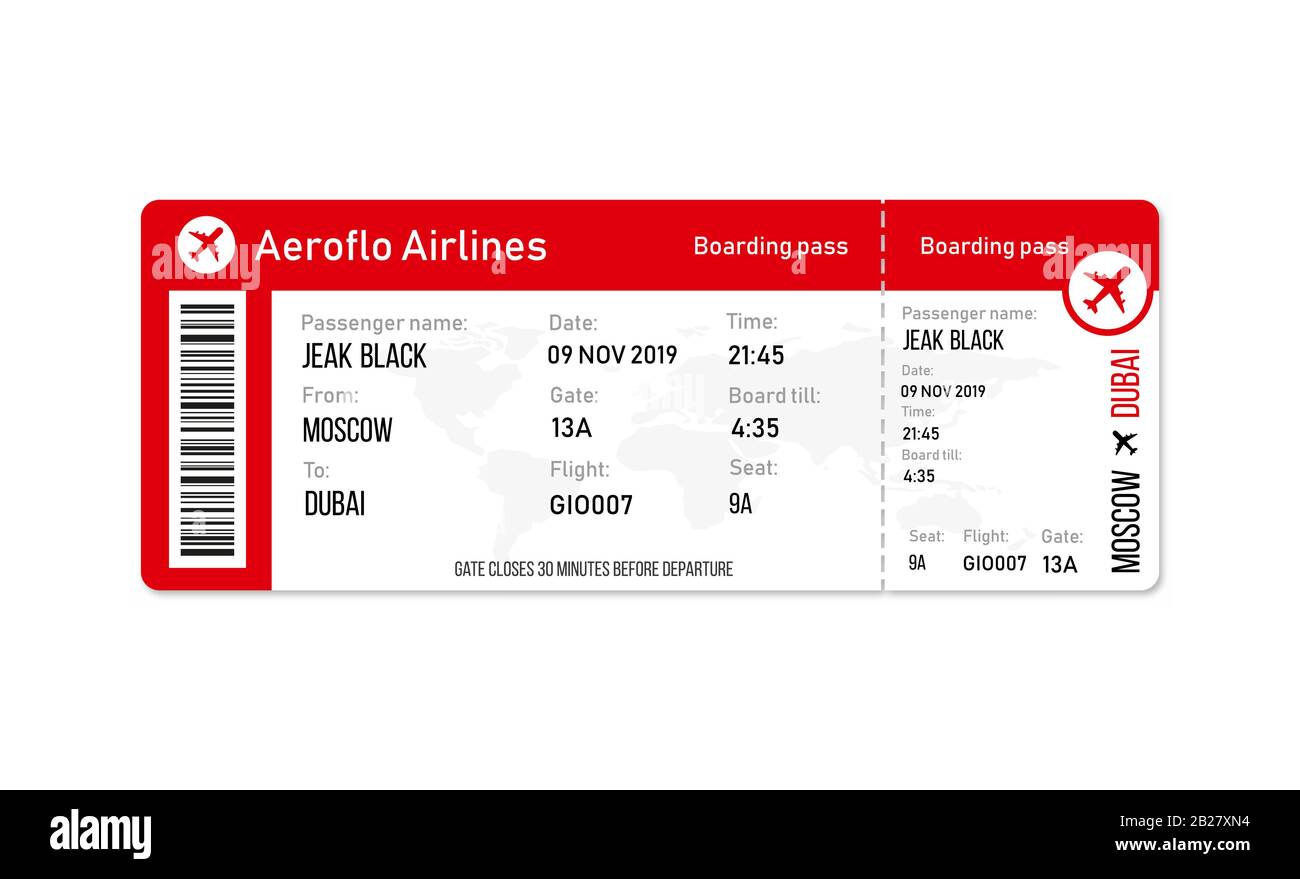 Realistic airline ticket design with passenger name. Vector ...