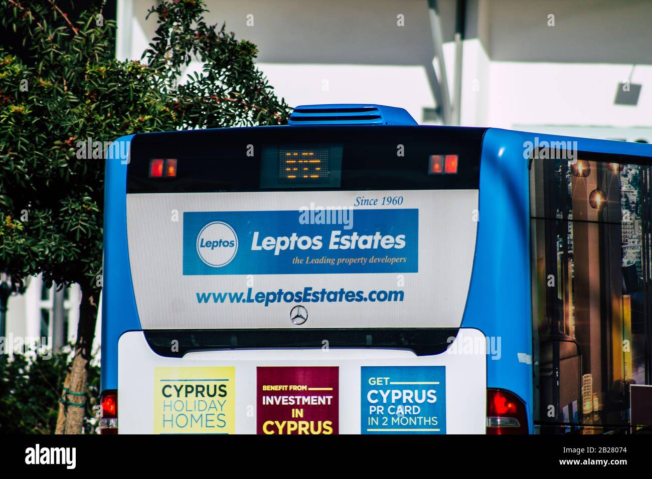 Paphos Cyprus February 29, 2020 View of a traditional public bus ...
