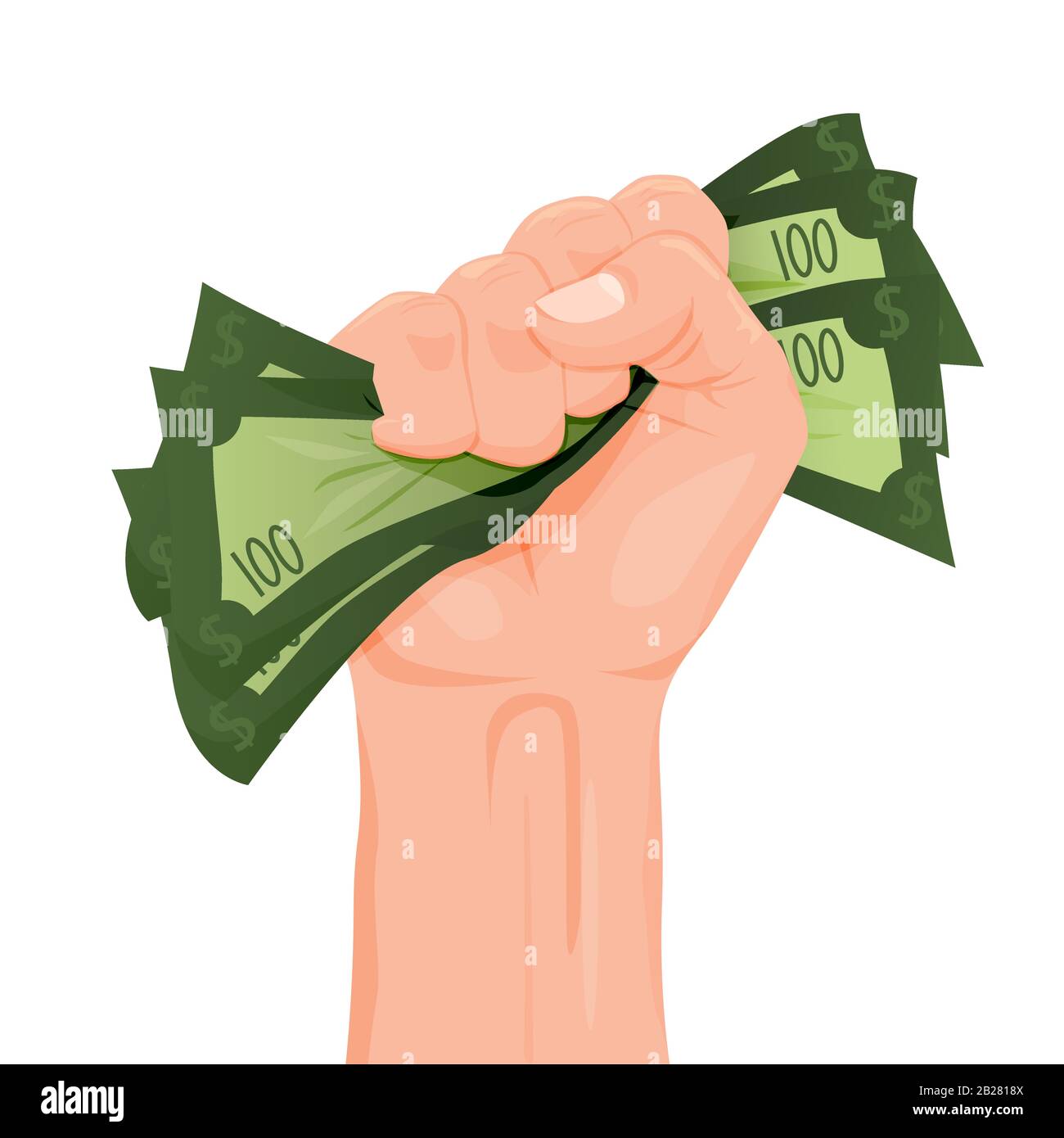 Cartoon human hand gripping banknote money tight vector graphic ...