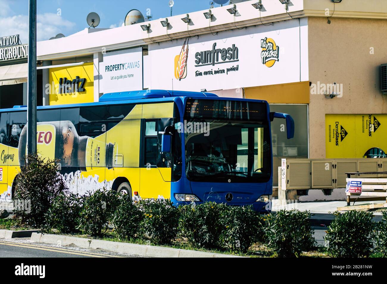 Paphos Cyprus February 29, 2020 View of a traditional public bus ...