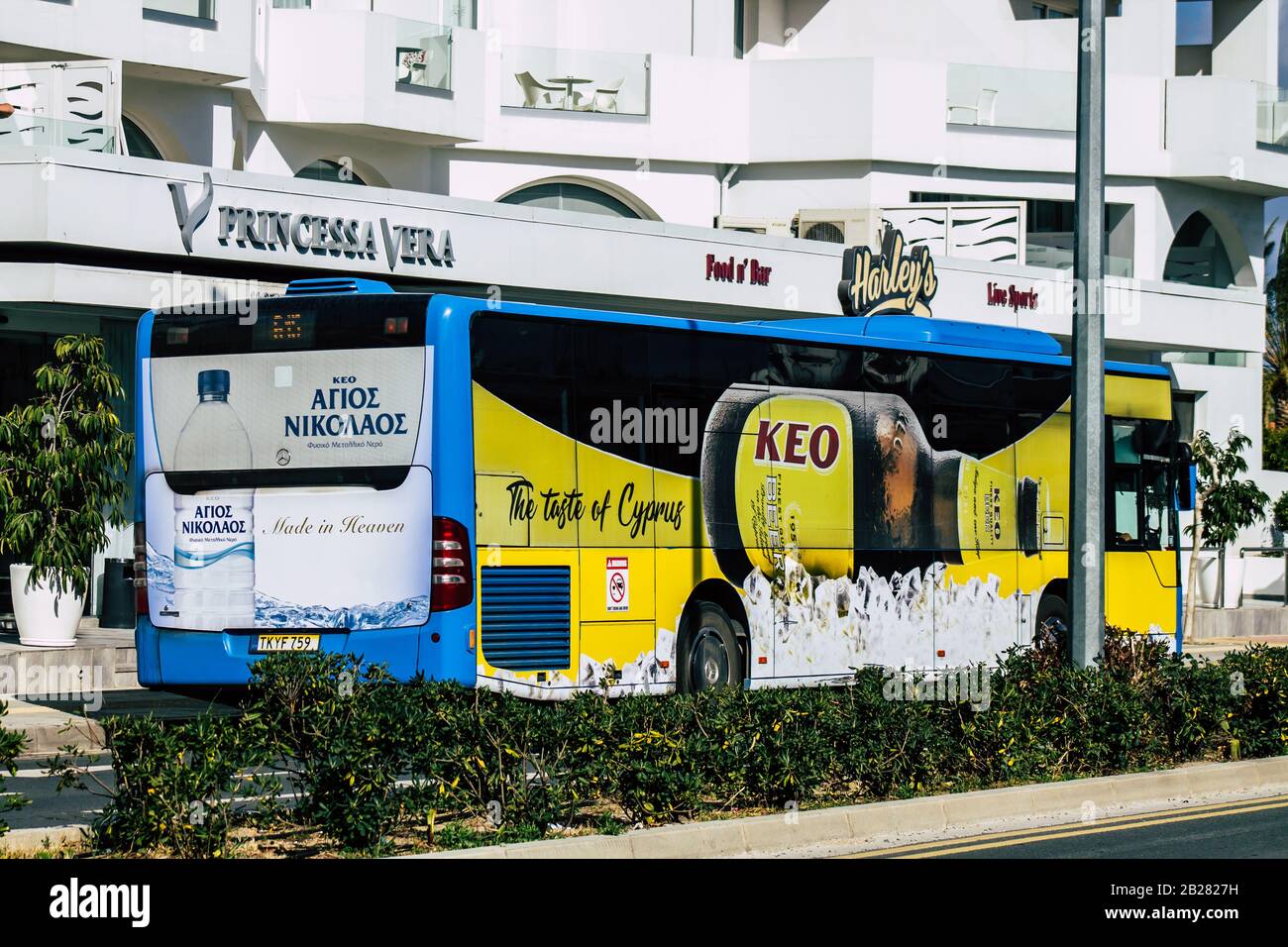Paphos Cyprus February 29, 2020 View of a traditional public bus ...