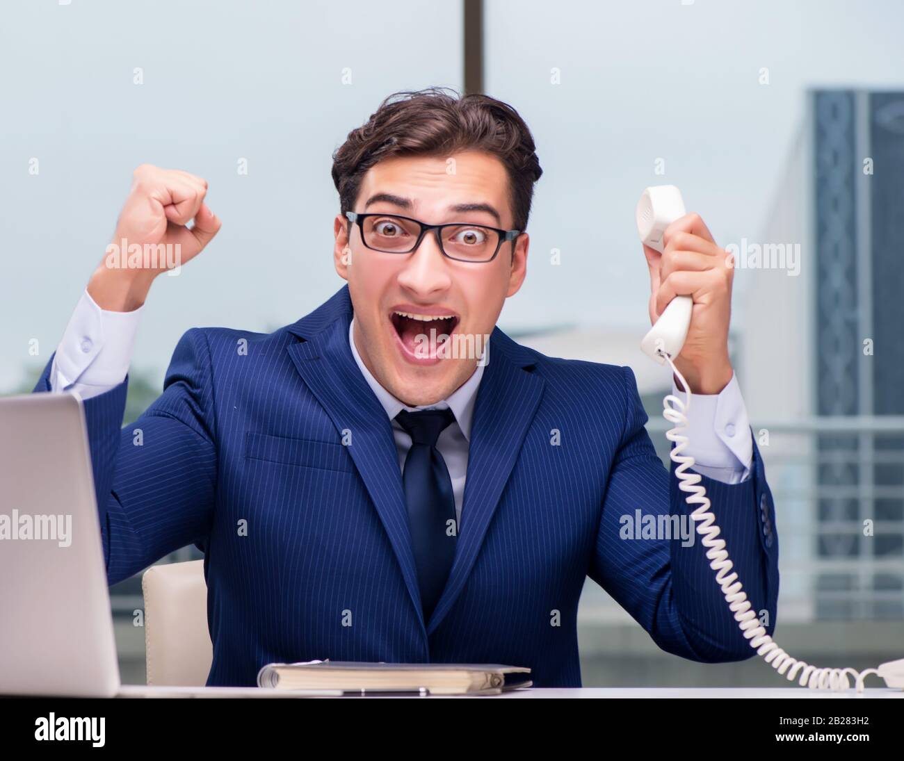 The angry call center employee yelling at customer Stock Photo - Alamy