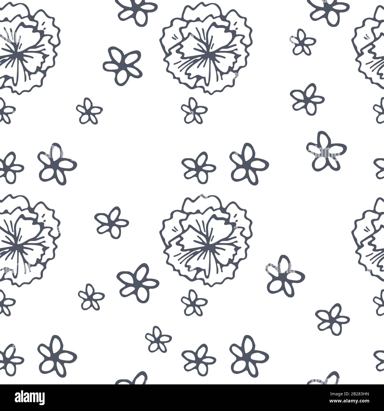 Hand Drawn Seamless Background With Floral Ornaments, Stylized Flowers ...