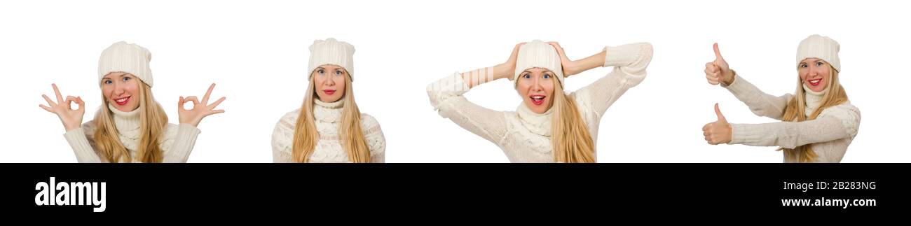 The woman wearing warm clothing on white Stock Photo - Alamy