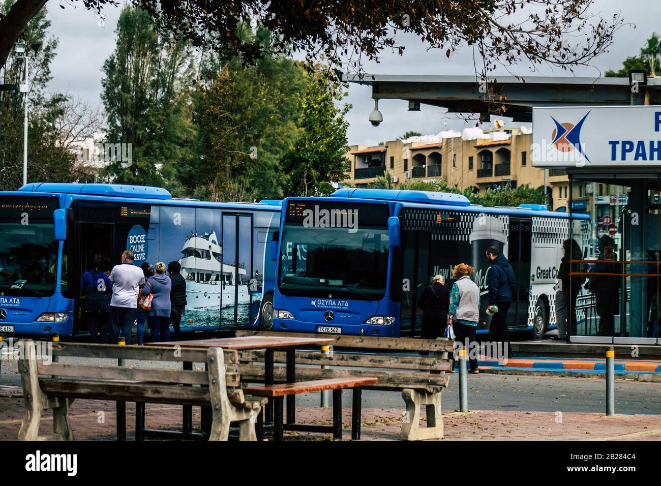 Paphos Cyprus February 29, 2020 View of a traditional public bus ...