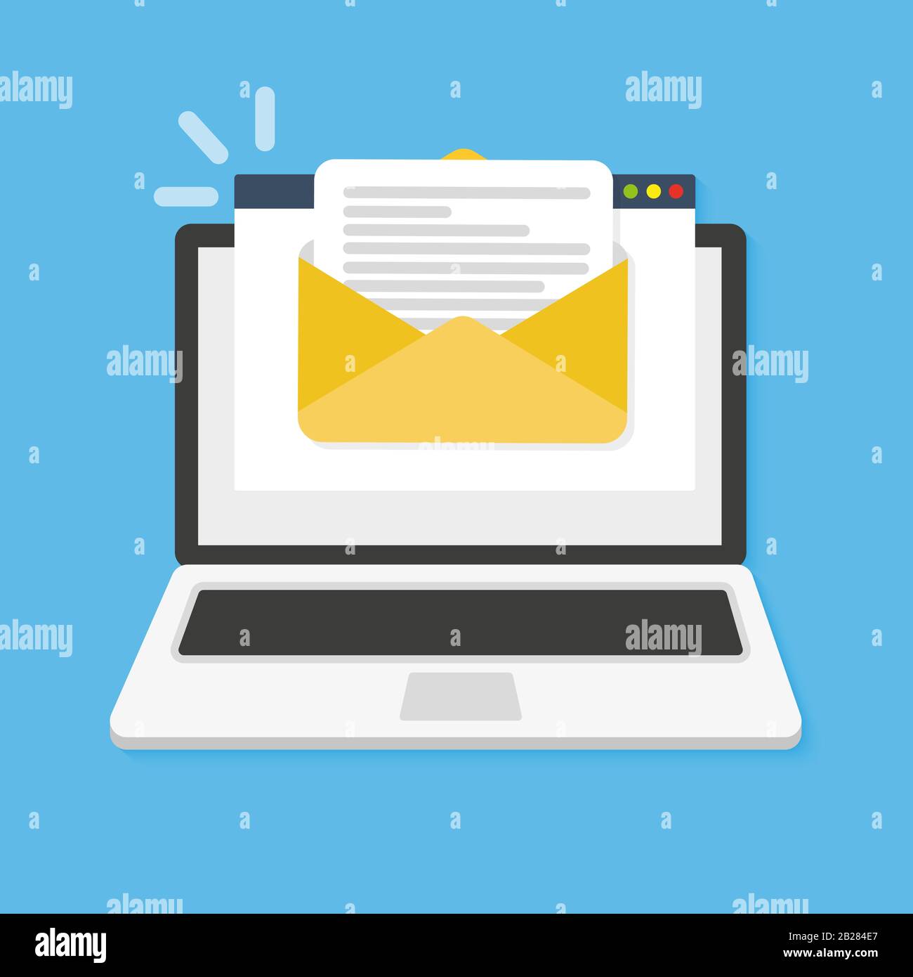 Laptop with envelope and document on screen. E-mail, email icon Stock ...