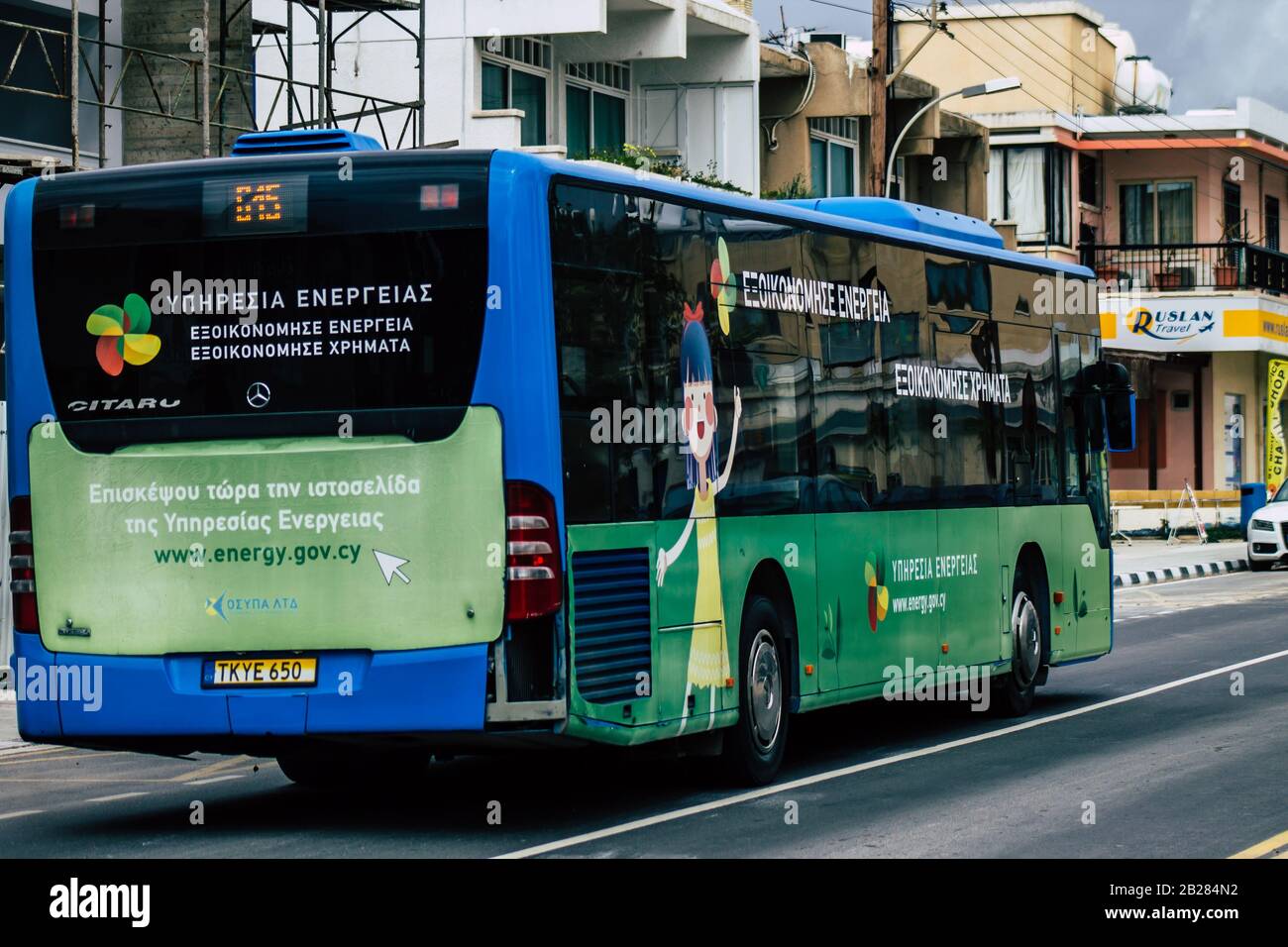 Paphos Cyprus February 29, 2020 View of a traditional public bus ...
