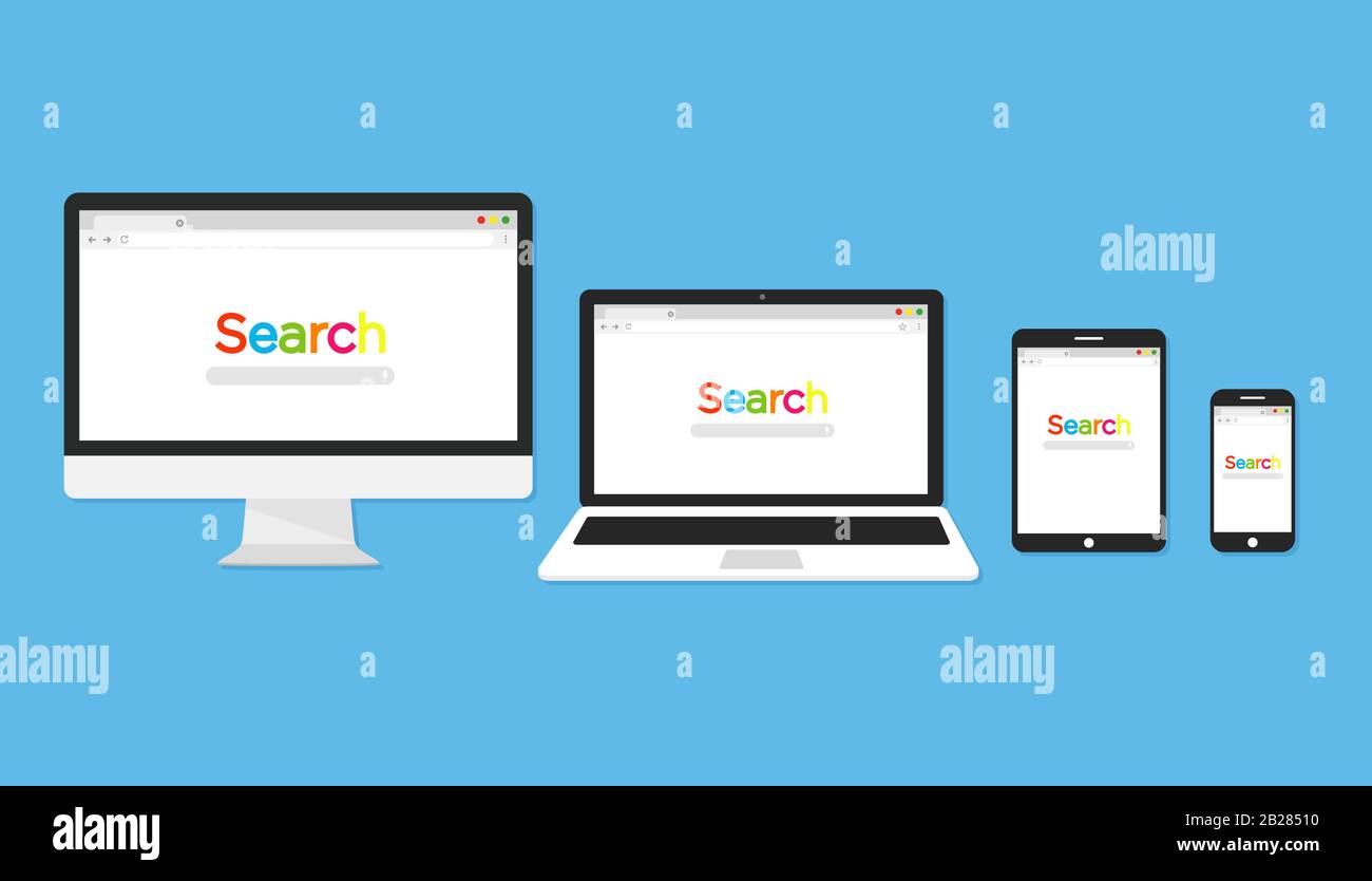 Computer with with open browser. Monitor with browser and search bar ...