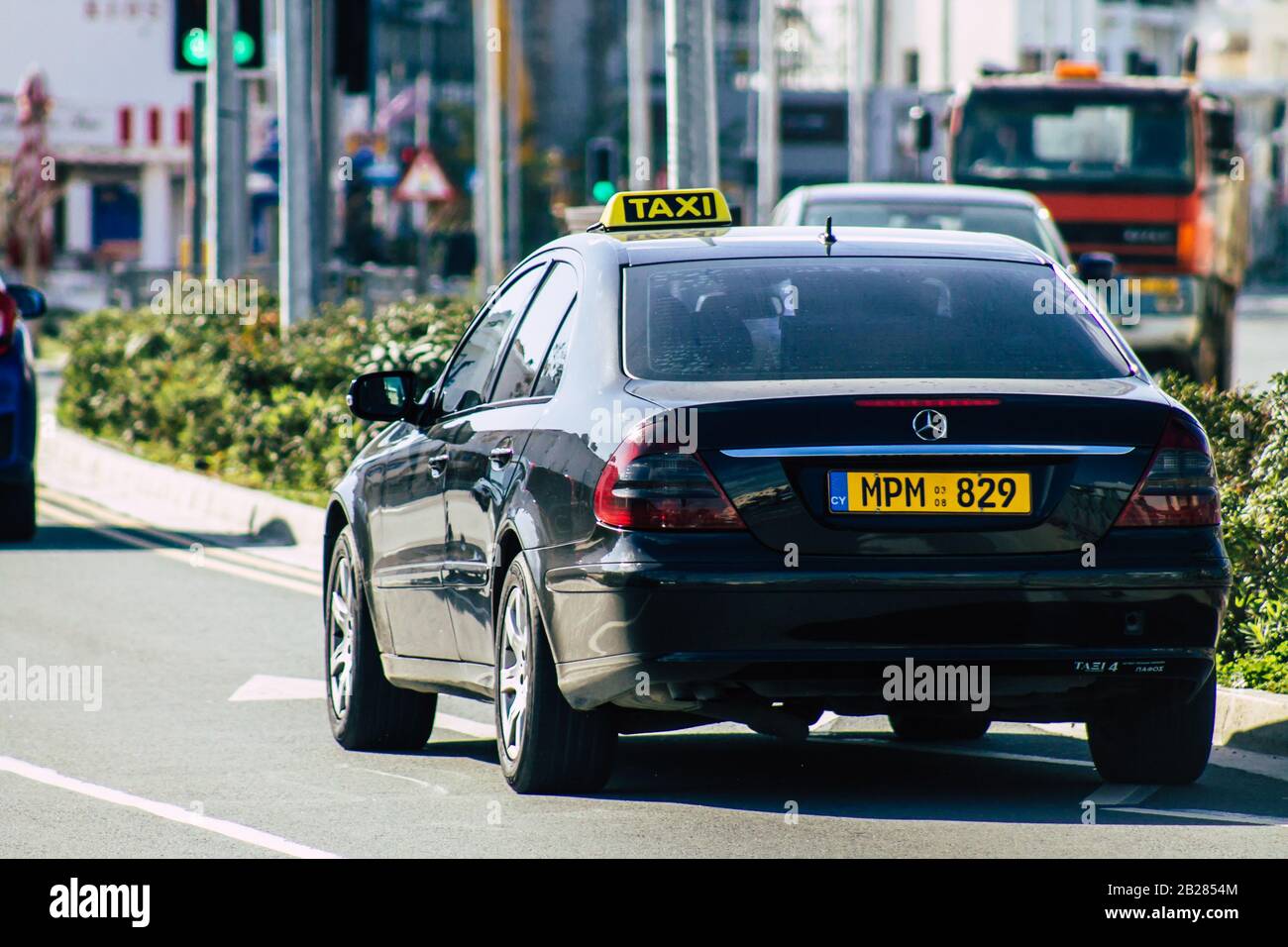 Paphos Cyprus February 29, 2020 View of a traditional taxi rolling in ...