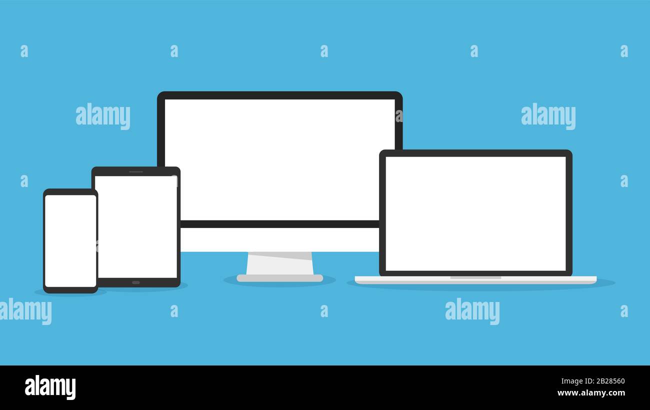 Computer, laptop, tablet and smartphone set. Vector illustration icon ...