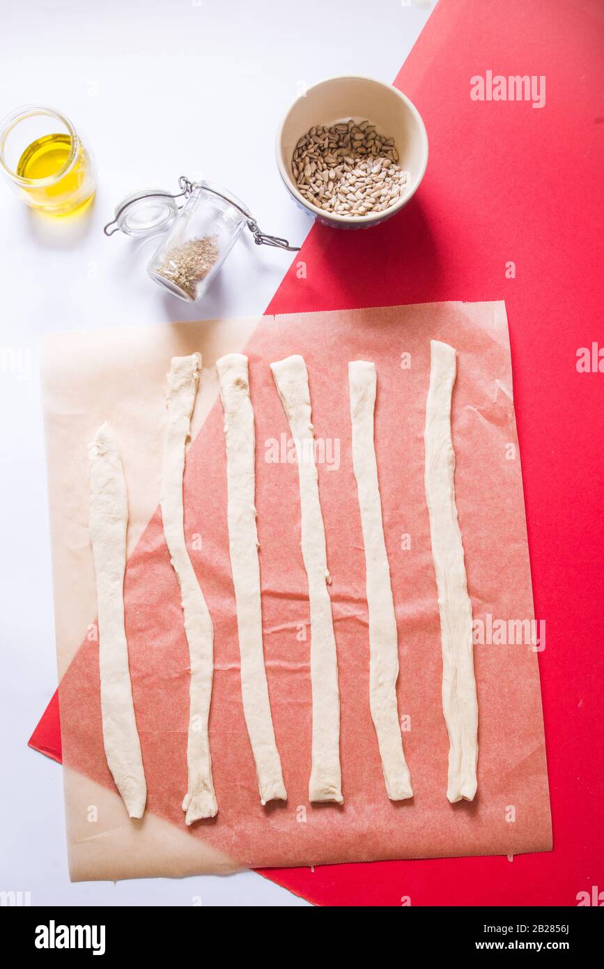 Preparing crunchy breadstick step by step visual guide on a white and ...