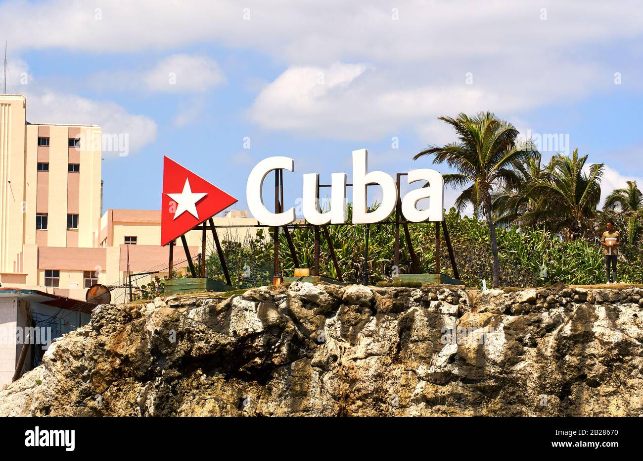 Cuba word sign with red triangle and a star, touristic landmark in ...