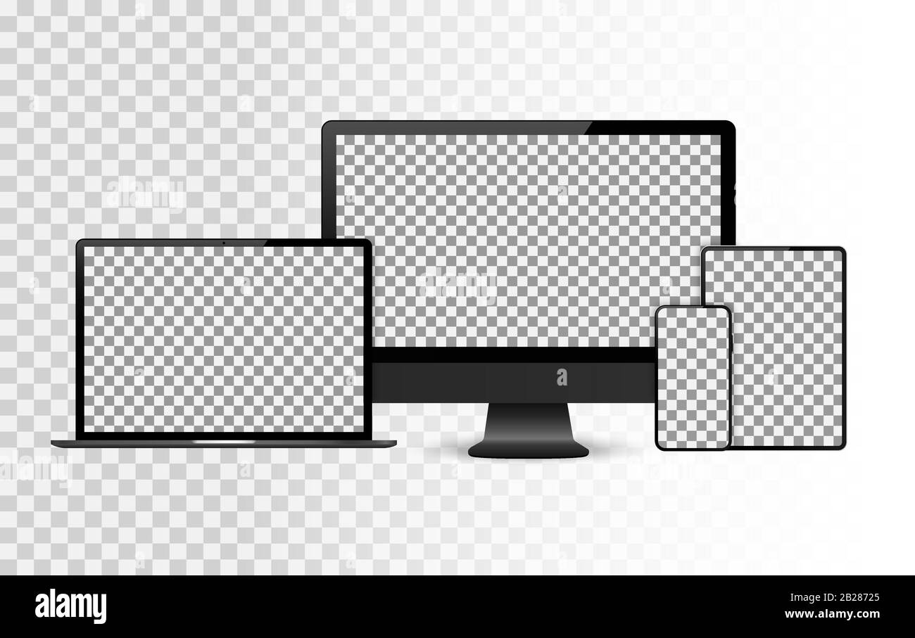 Realistic vector. Device set: monitor laptop, tablet and phone template ...
