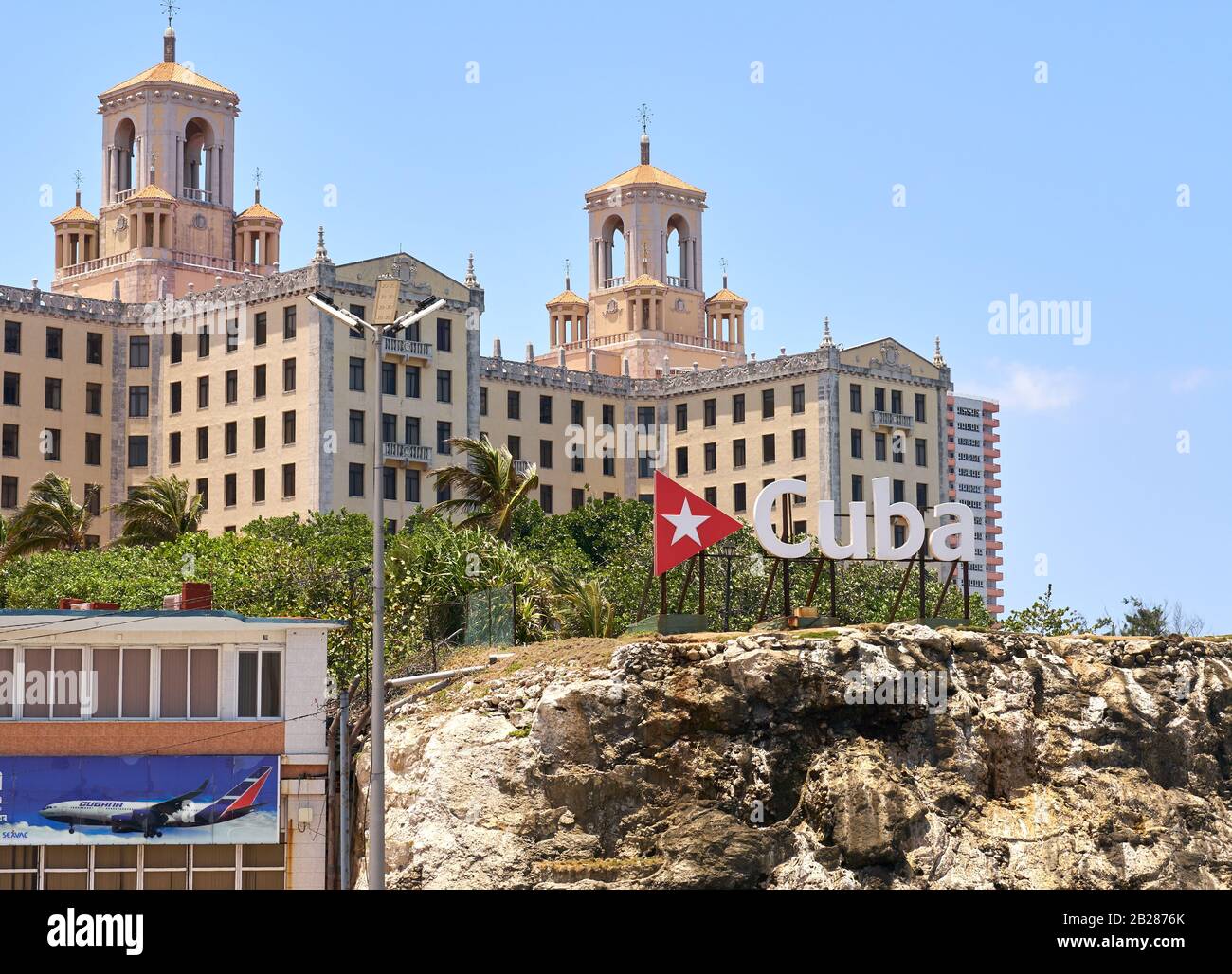 Havana, Cuba - May 08, 2019: Cuba word sign with red triangle and a ...