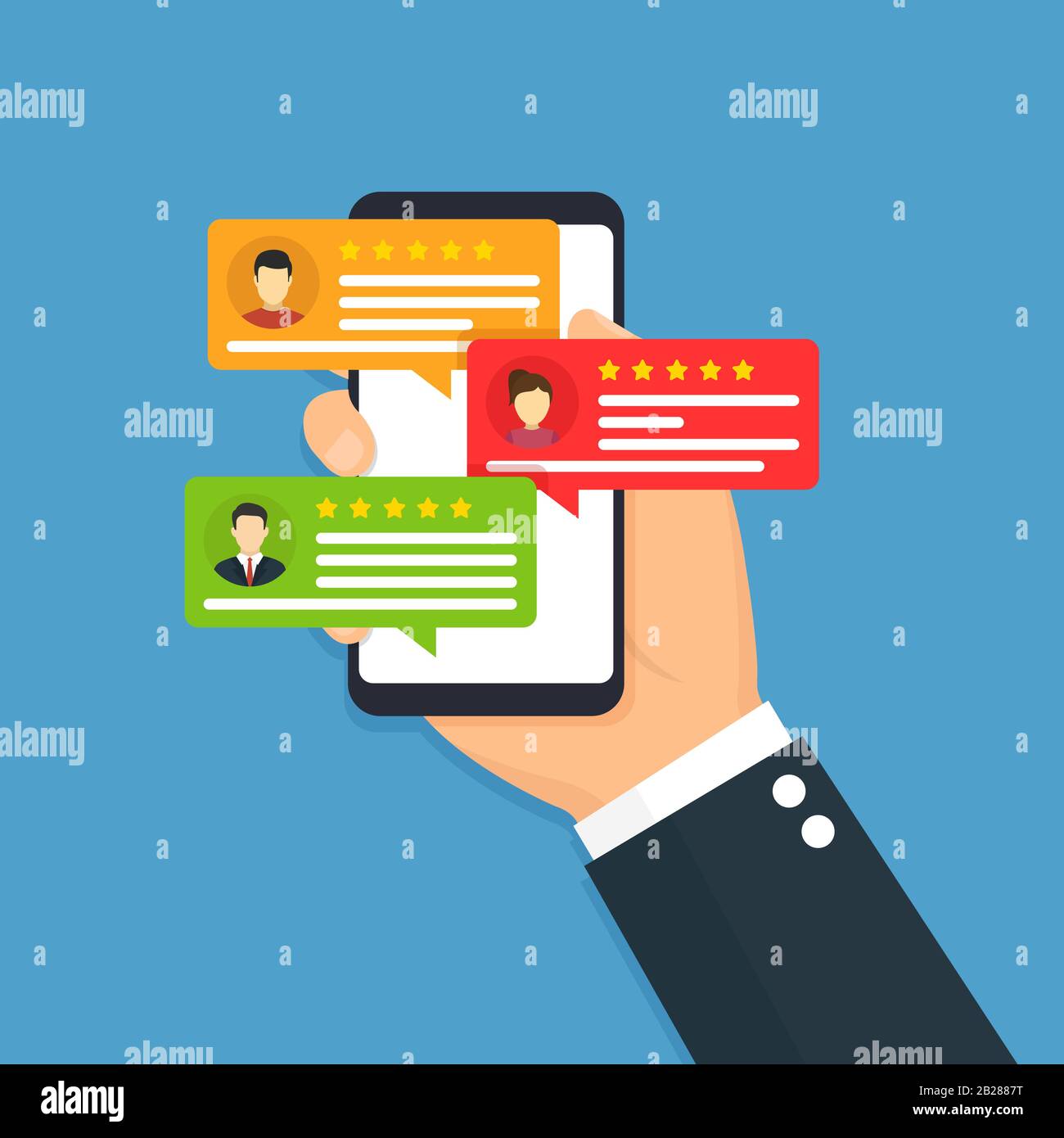 Review rating flat. Speeches on mobile phone icon vector illustration ...