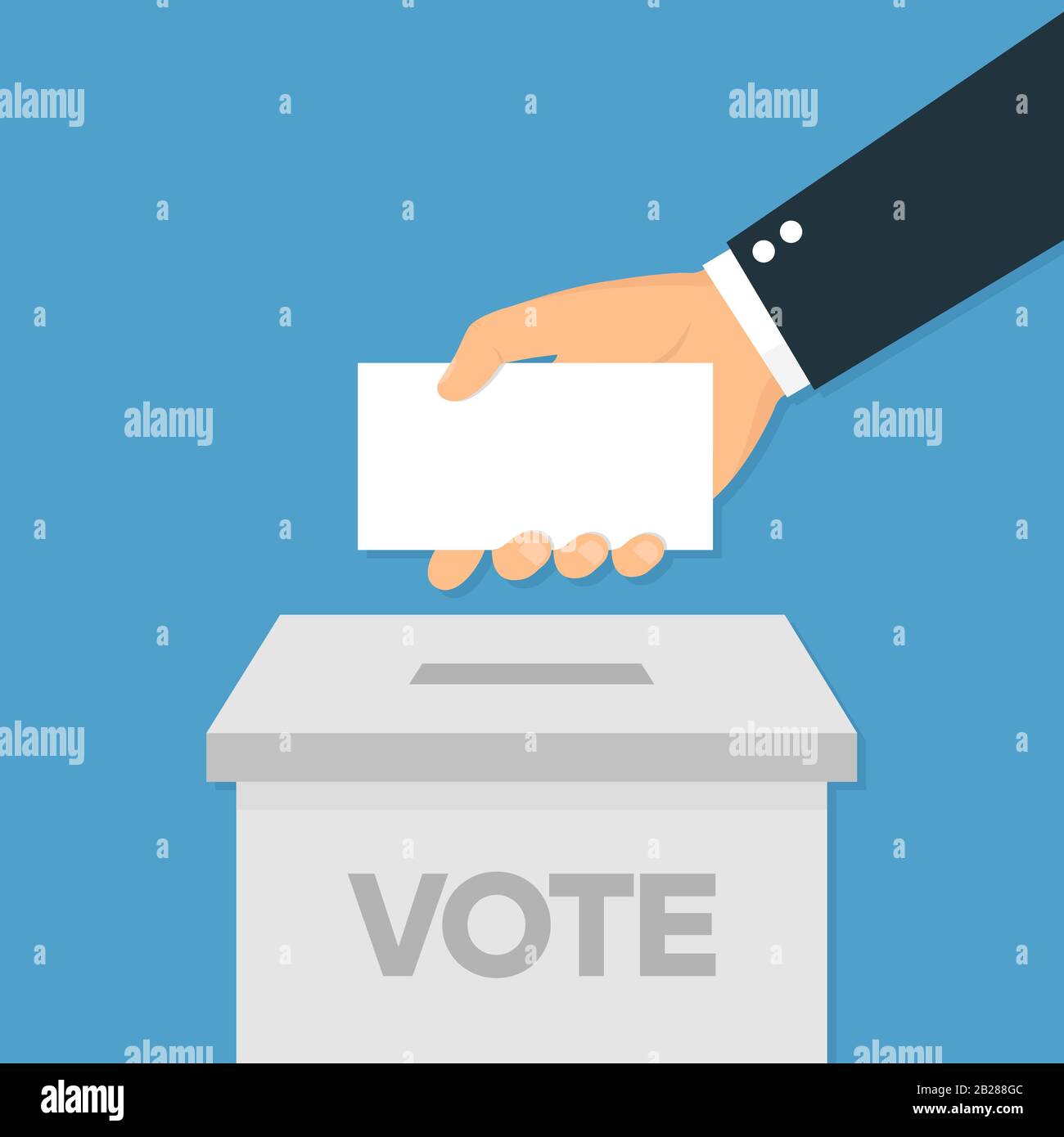 Voting icon in flat style hand putting vote paper in the box Stock ...