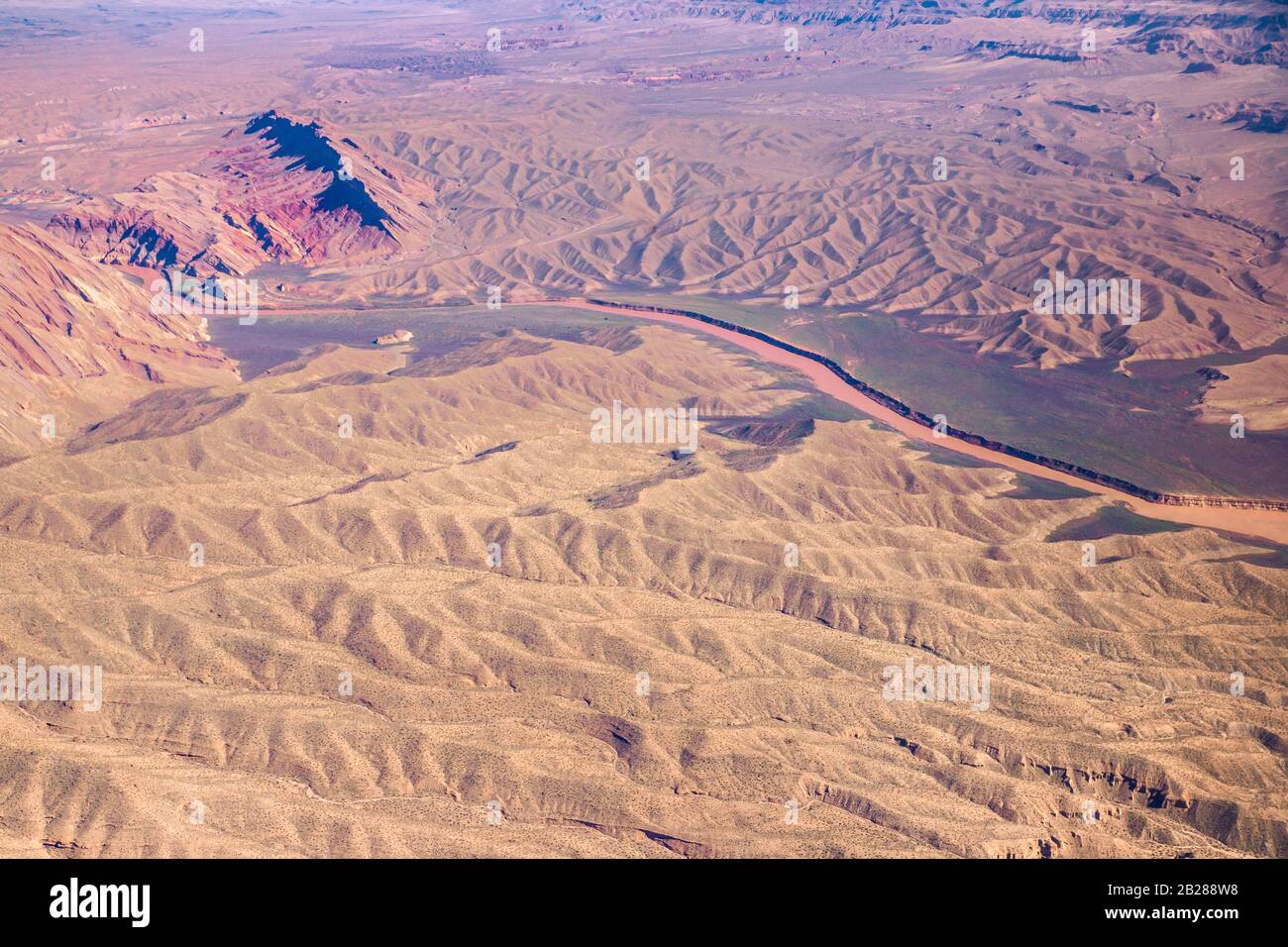 Aerial photography of landform over Arizona with Colorado River in view ...