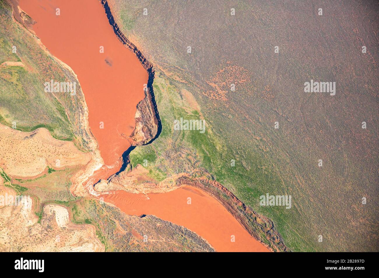 Aerial photography of landform over Arizona with Colorado River in view ...