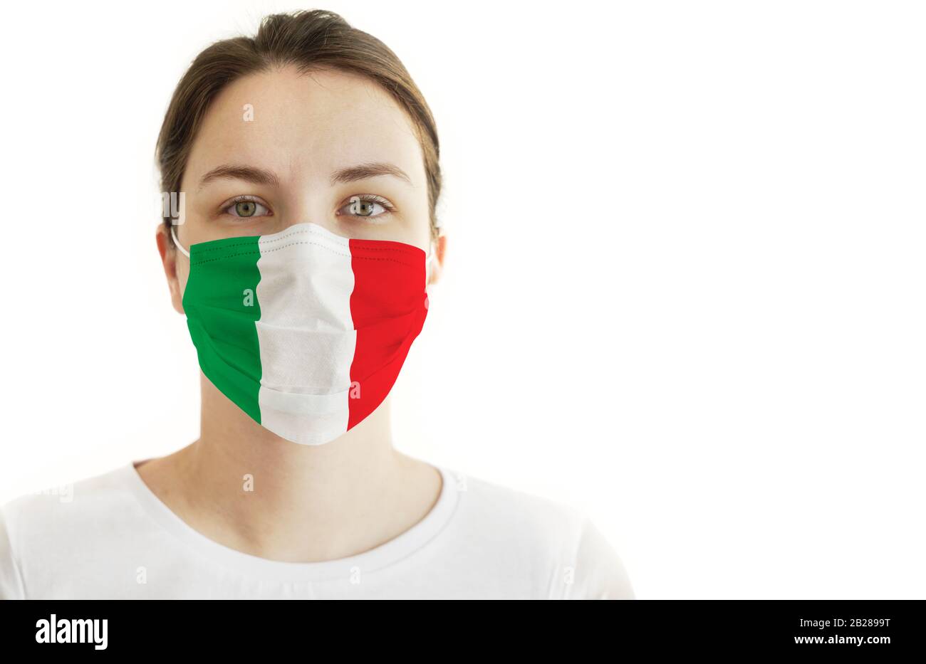 Coronavirus COVID-19. Young Woman With Face Mask and Italian Flag Stock ...