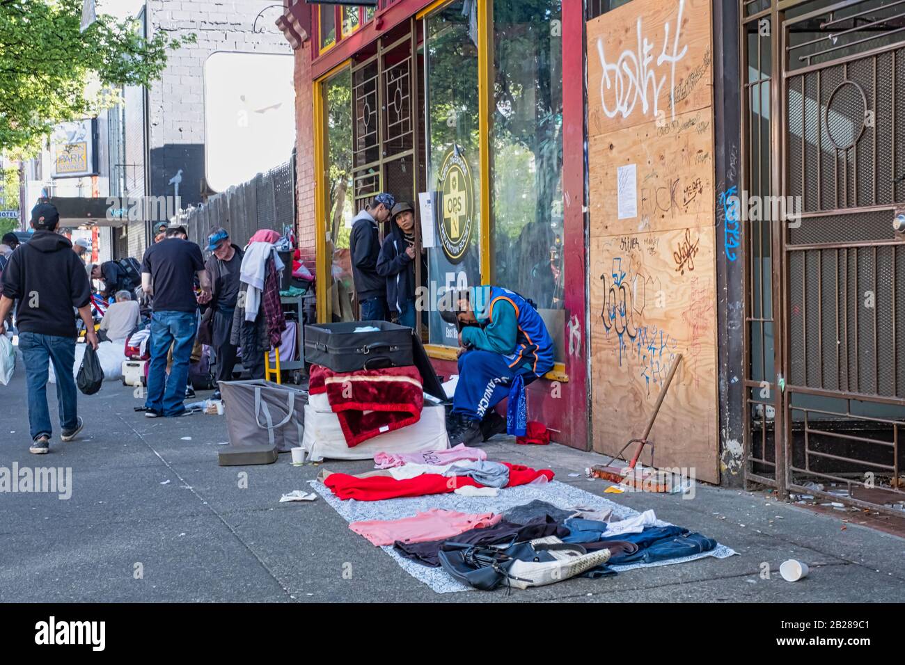 VANCOUVER - MAY 05 2019: Chinatown, Vancouver Canada. Homeless people ...