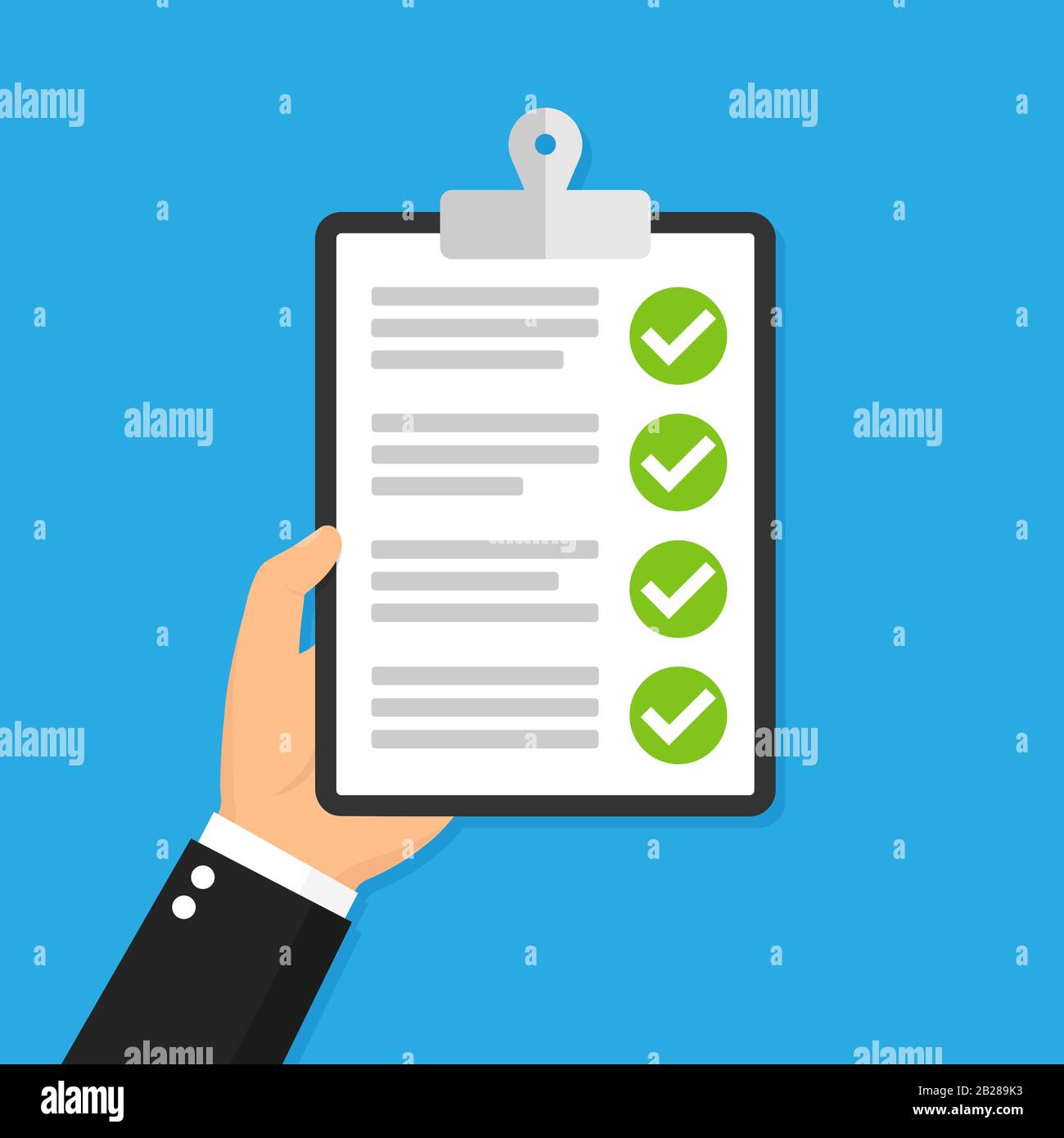 Hand holding clipboard with checklist. Vector illustration Stock Vector ...