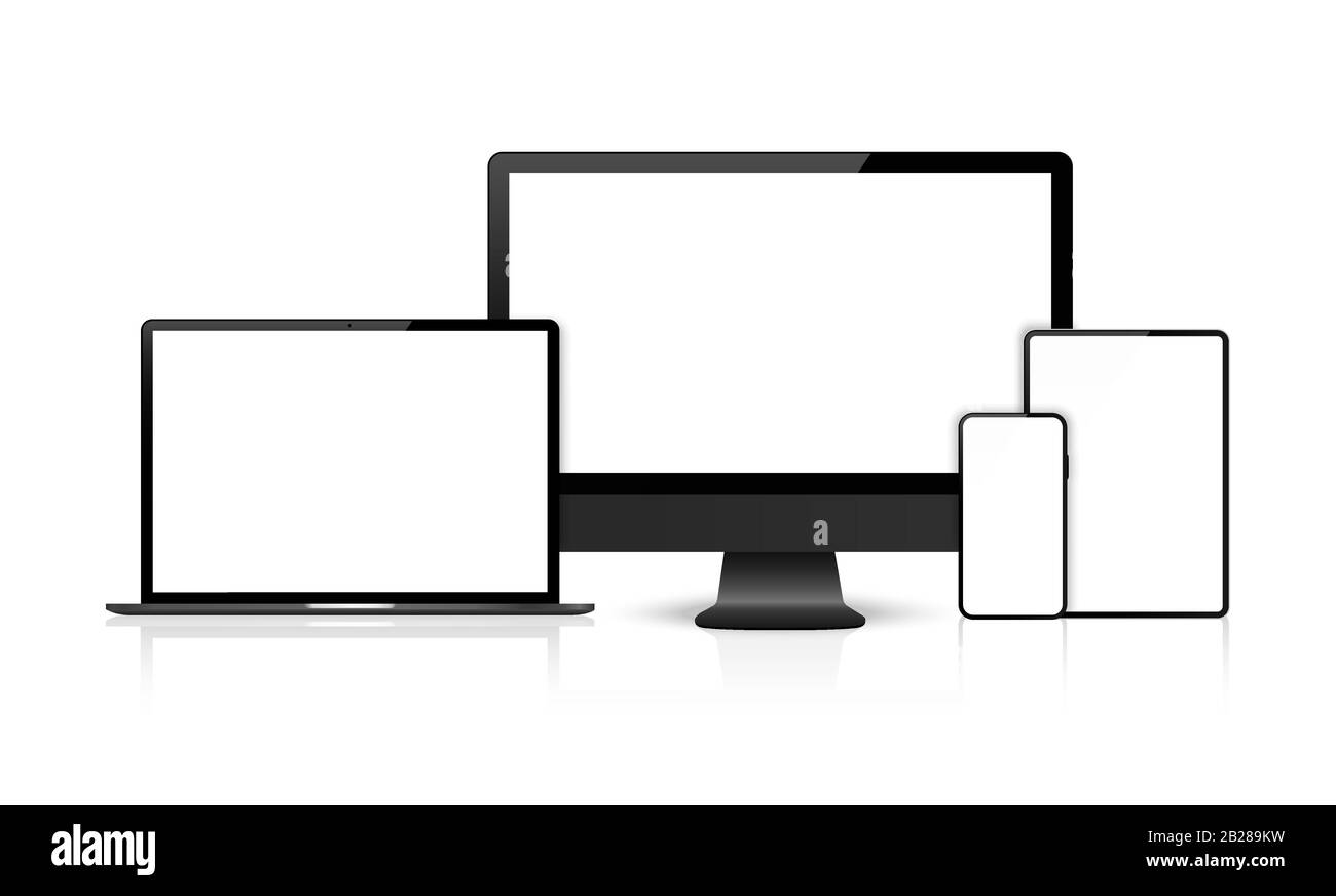 Realistic vector. Device set: monitor laptop, tablet and phone template ...