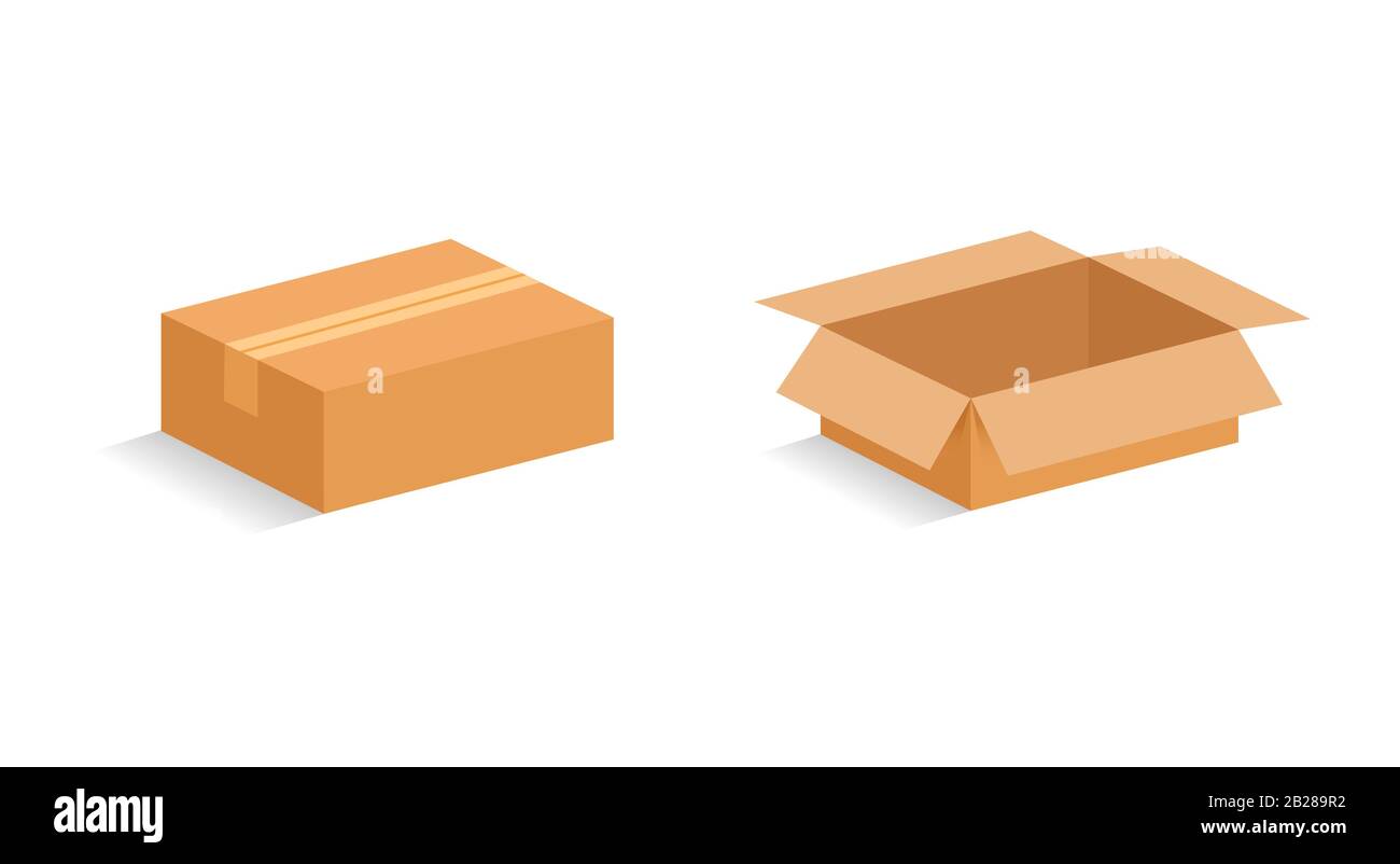 Opened and closed cardboard box. Vector illustration Stock Vector Image ...