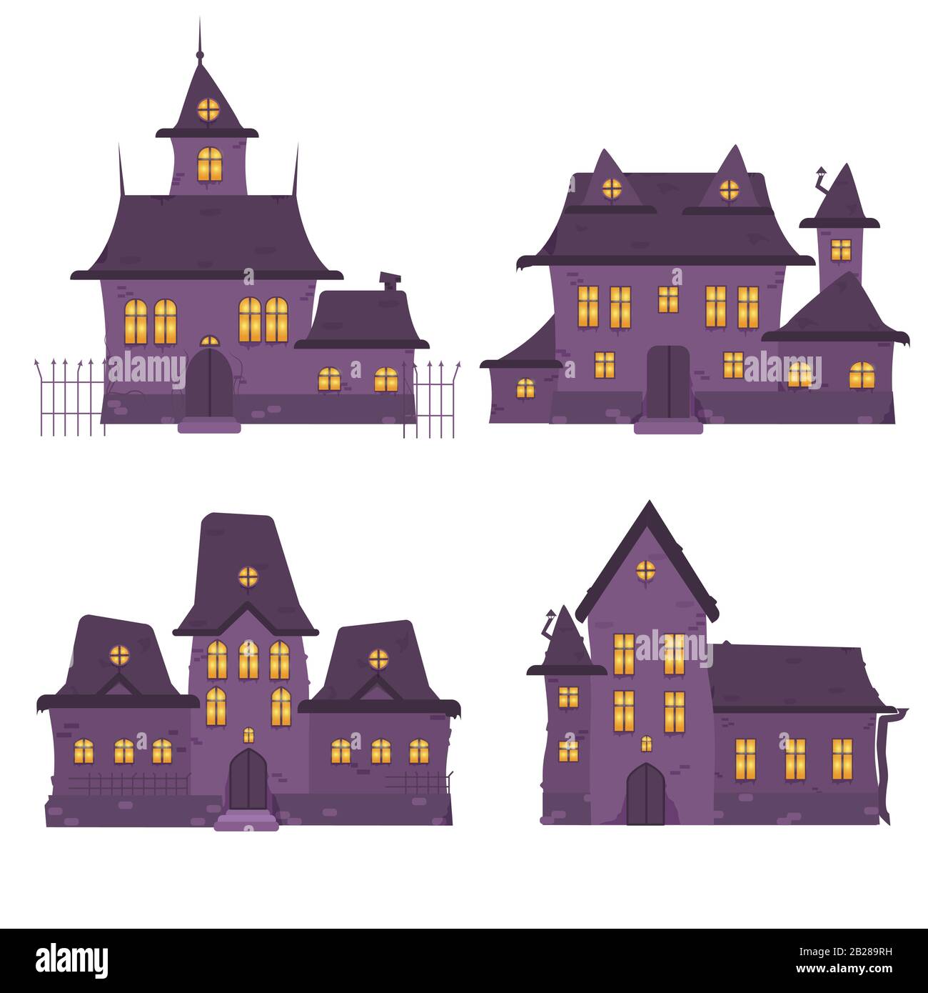 Set of various purple haunted house vector graphic illustration Stock ...